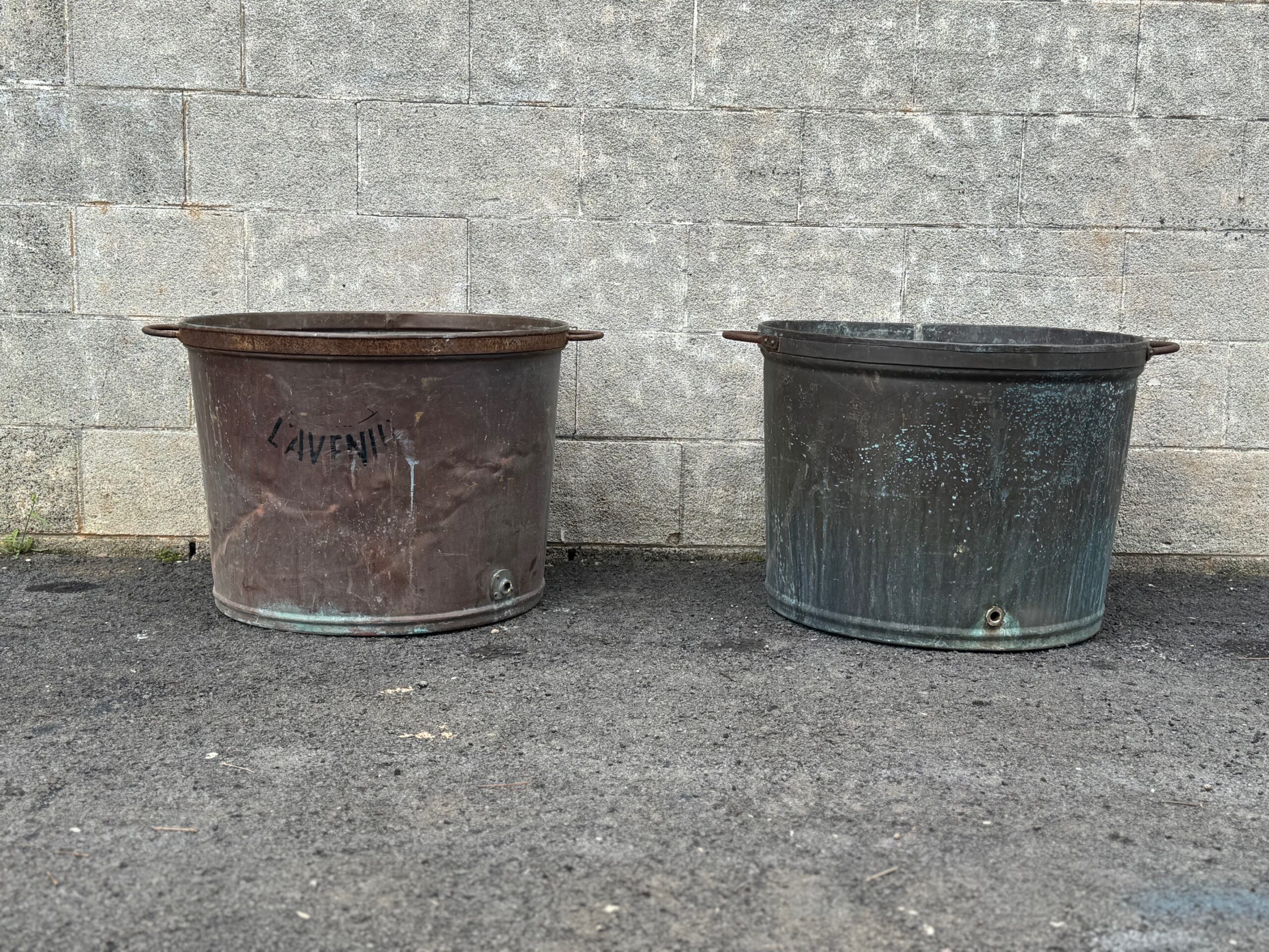 A ‘False Pair’ of Large Copper Pots (Planters) in Sold | Vitrine